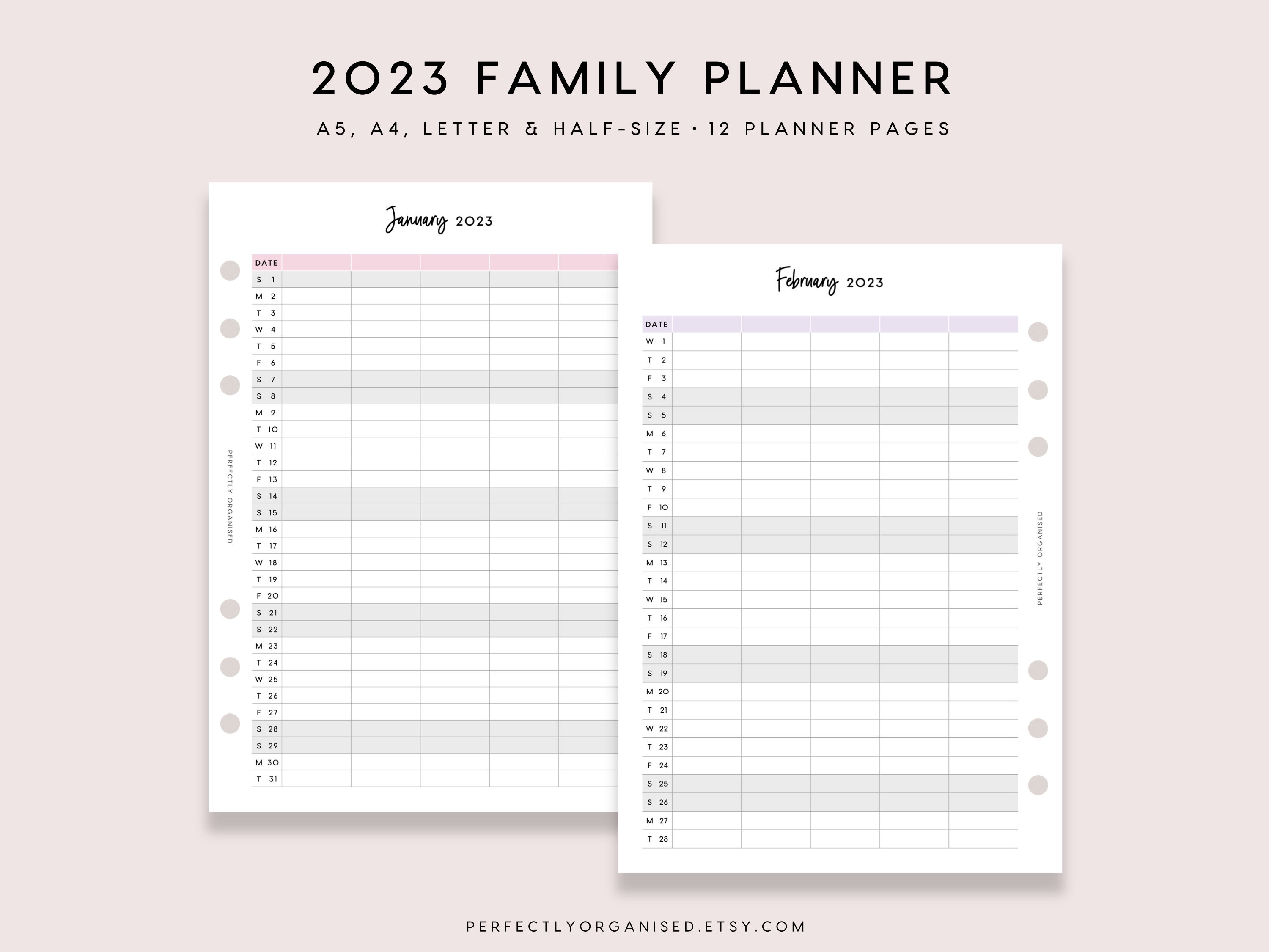 PRINTABLE 2023 Family Planner 2023 Family Calendar 2023 - Etsy