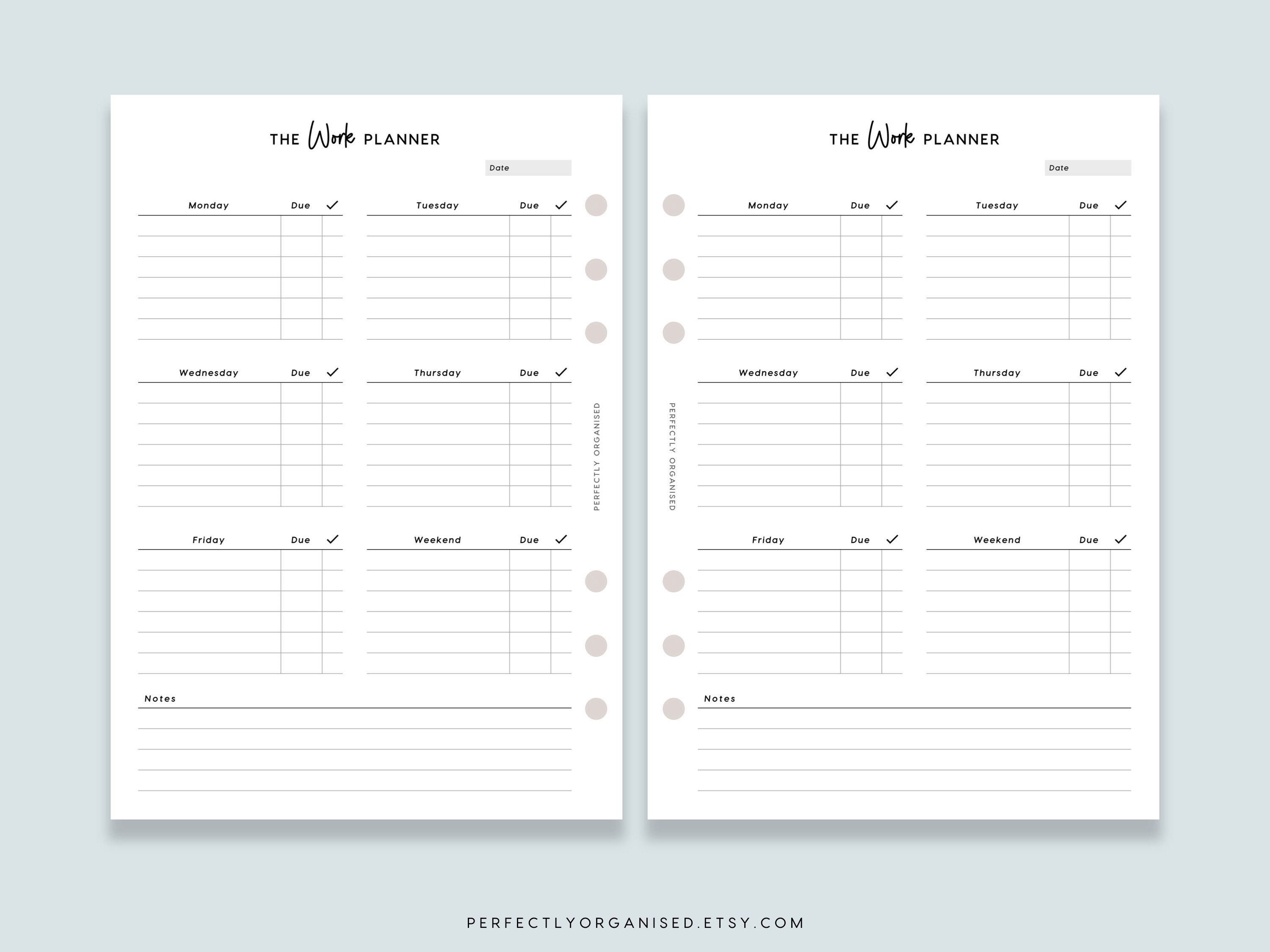 PRINTABLE Work Planner Work Tracker, Work Schedule, Workday Planner ...