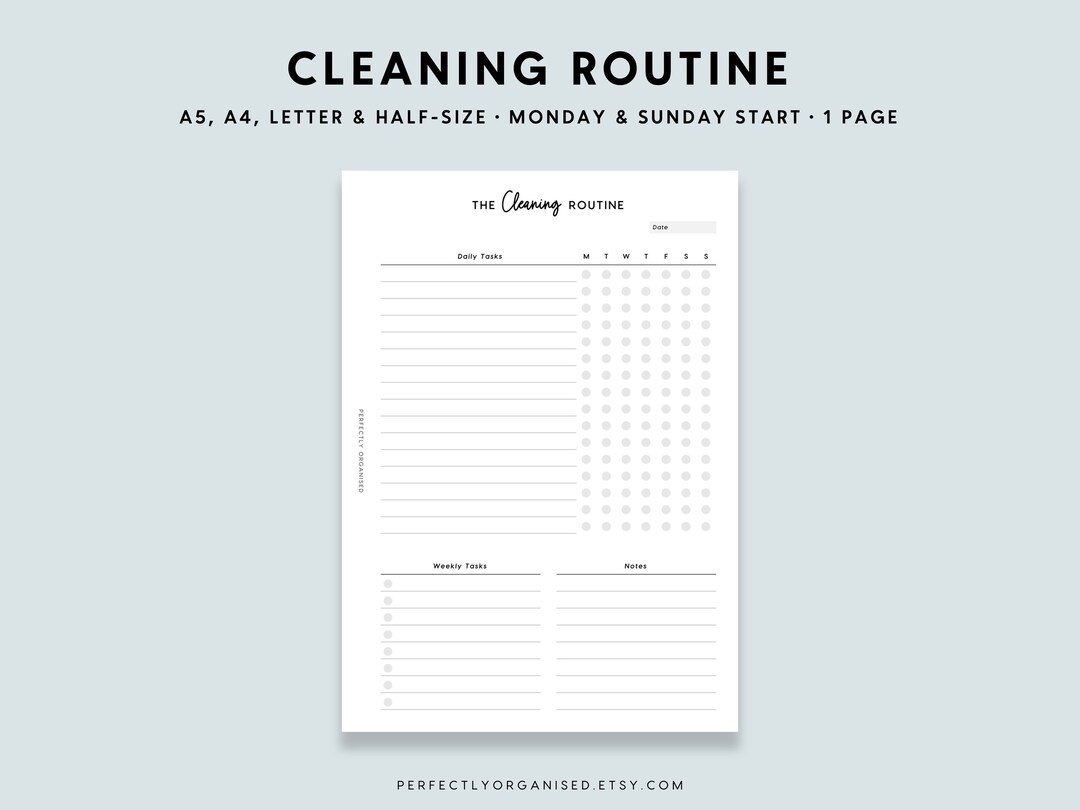 PRINTABLE Cleaning Routine Cleaning Checklist, Cleaning Planner, Daily ...