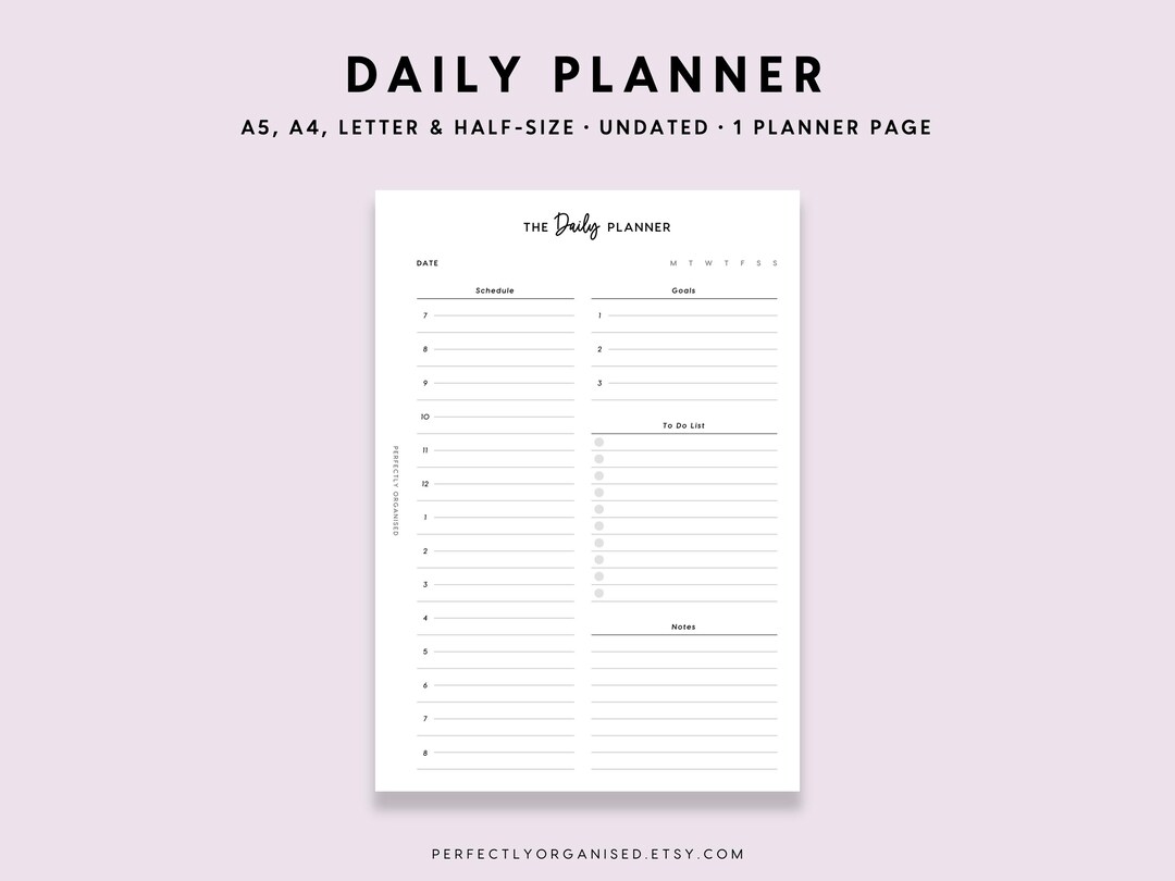 Daily Planner Printable: Daily Planning Page (A5 A4 Letter PDF) - Etsy