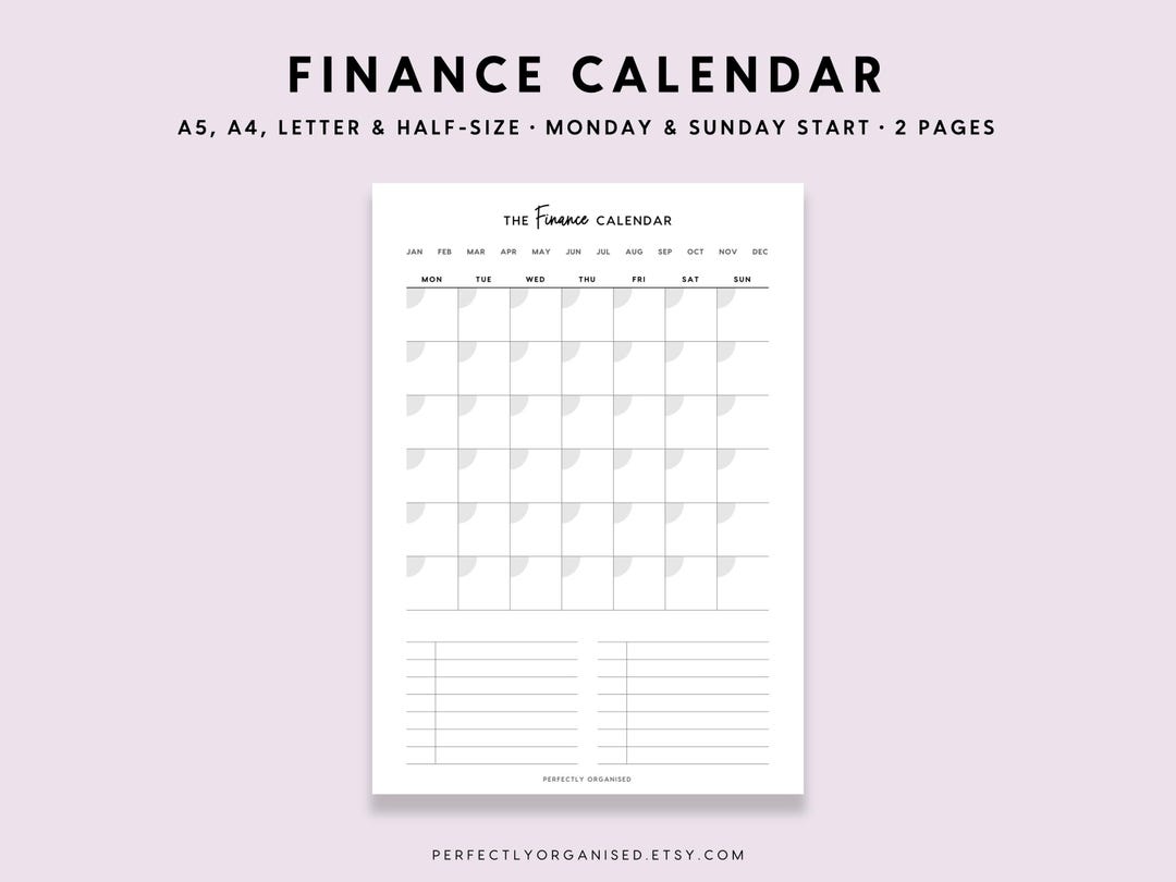 Finance Calendar | Monthly Finance Calendar, Budgeting Calendar ...