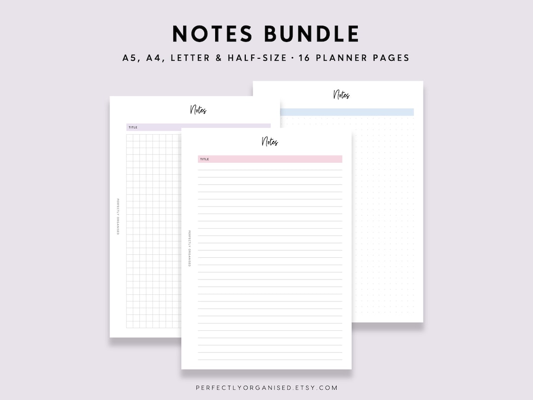 PRINTABLE Notes Bundle Notes Pages, Notes , Dot Grid Notes, Lined Notes ...