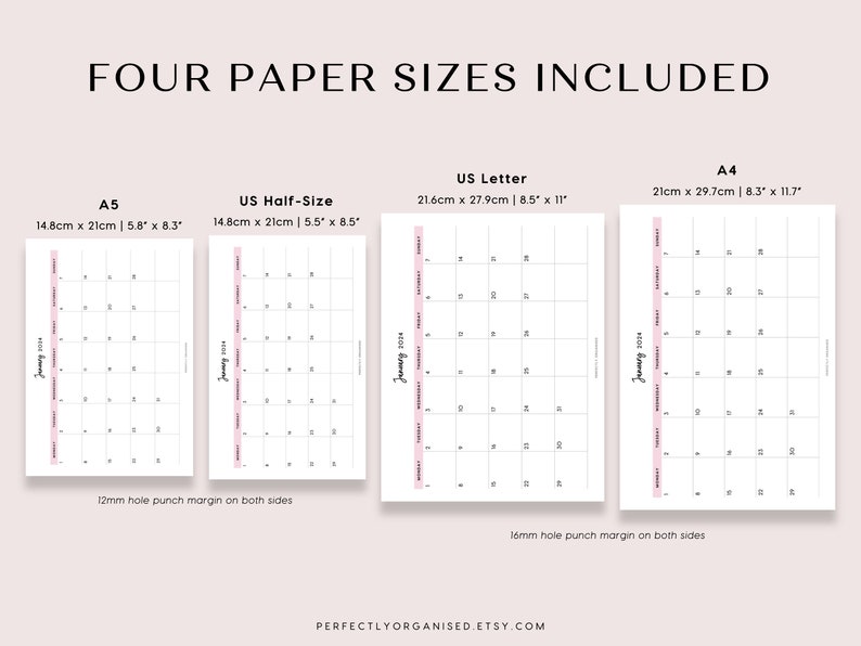 PRINTABLE 2024 Month on 1 Page 2024 Monthly Planner, 2024 Monthly ...