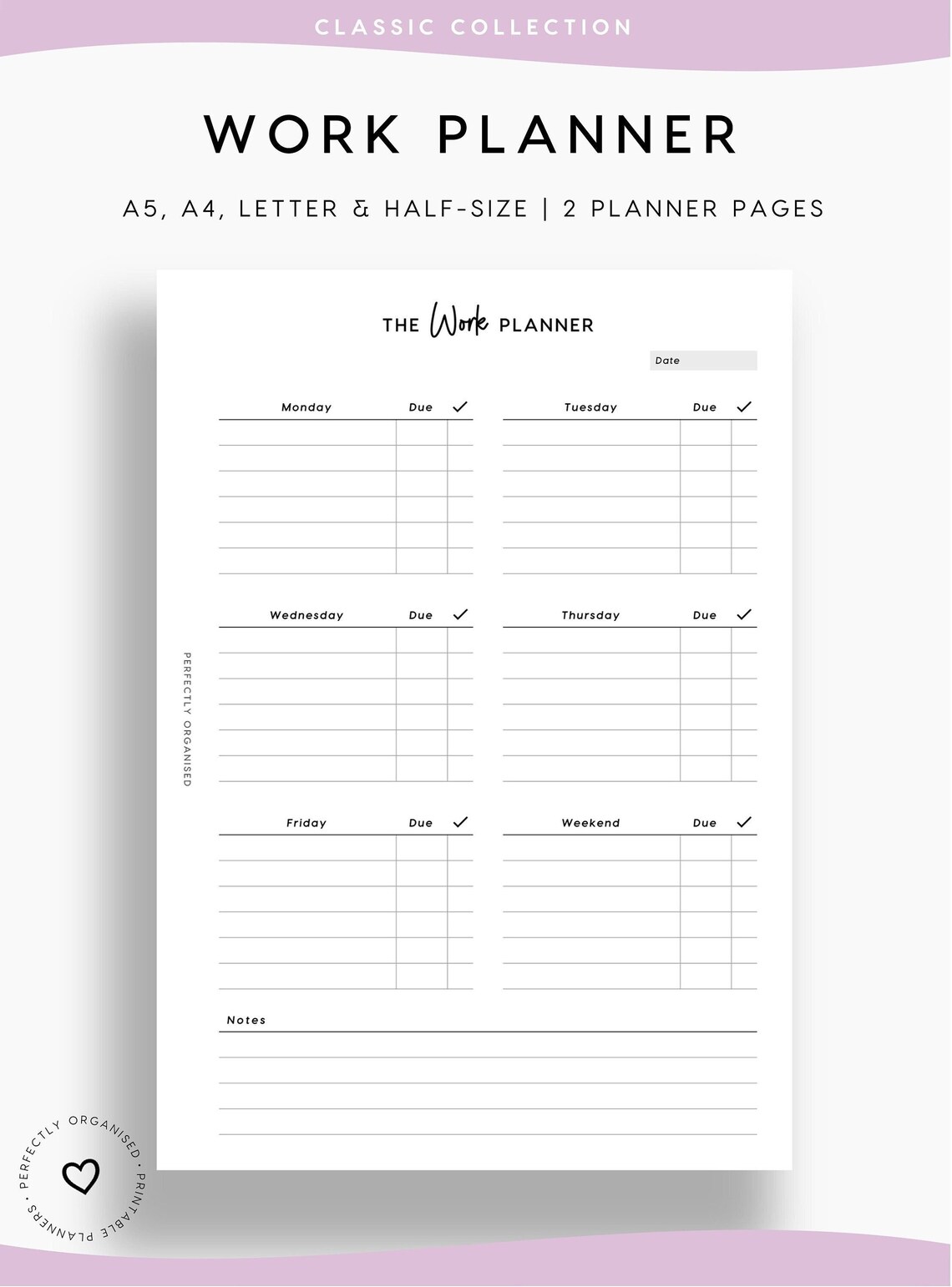 PRINTABLE Work Planner Work Tracker Work Schedule Workday - Etsy