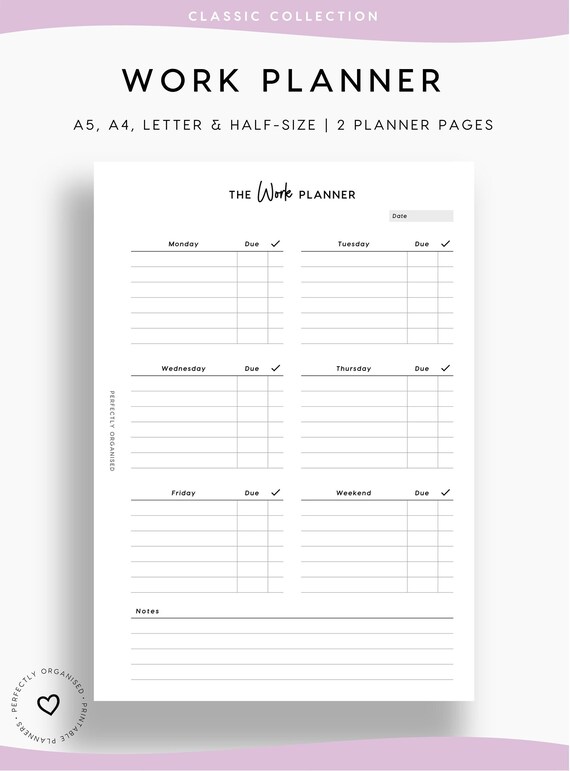 PRINTABLE Work Planner Work Tracker Work Schedule Workday - Etsy