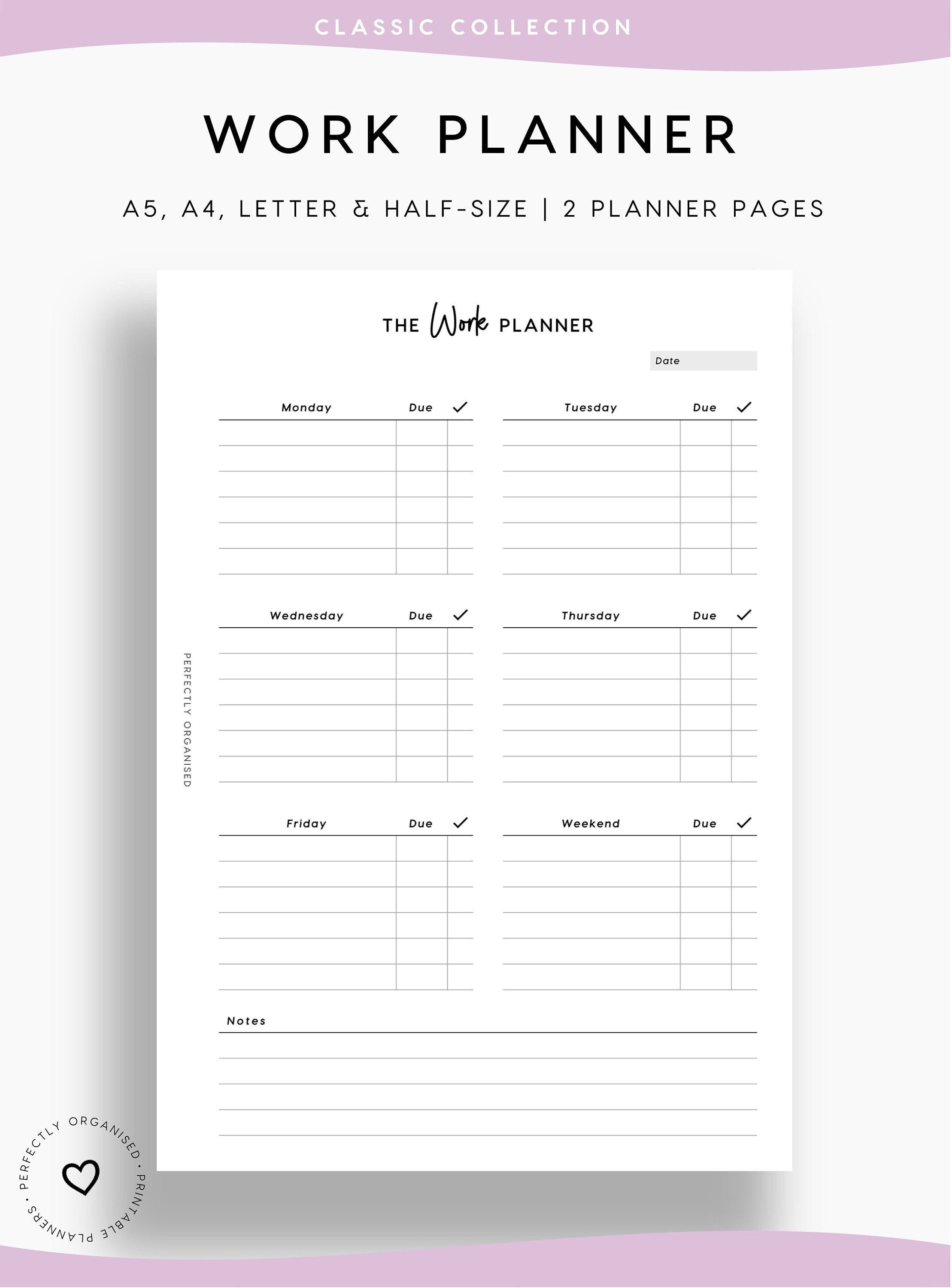 PRINTABLE Work Planner Work Tracker Work Schedule Workday - Etsy
