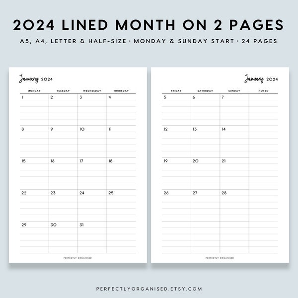 Printable 2024 Calendar With Lines - Etsy