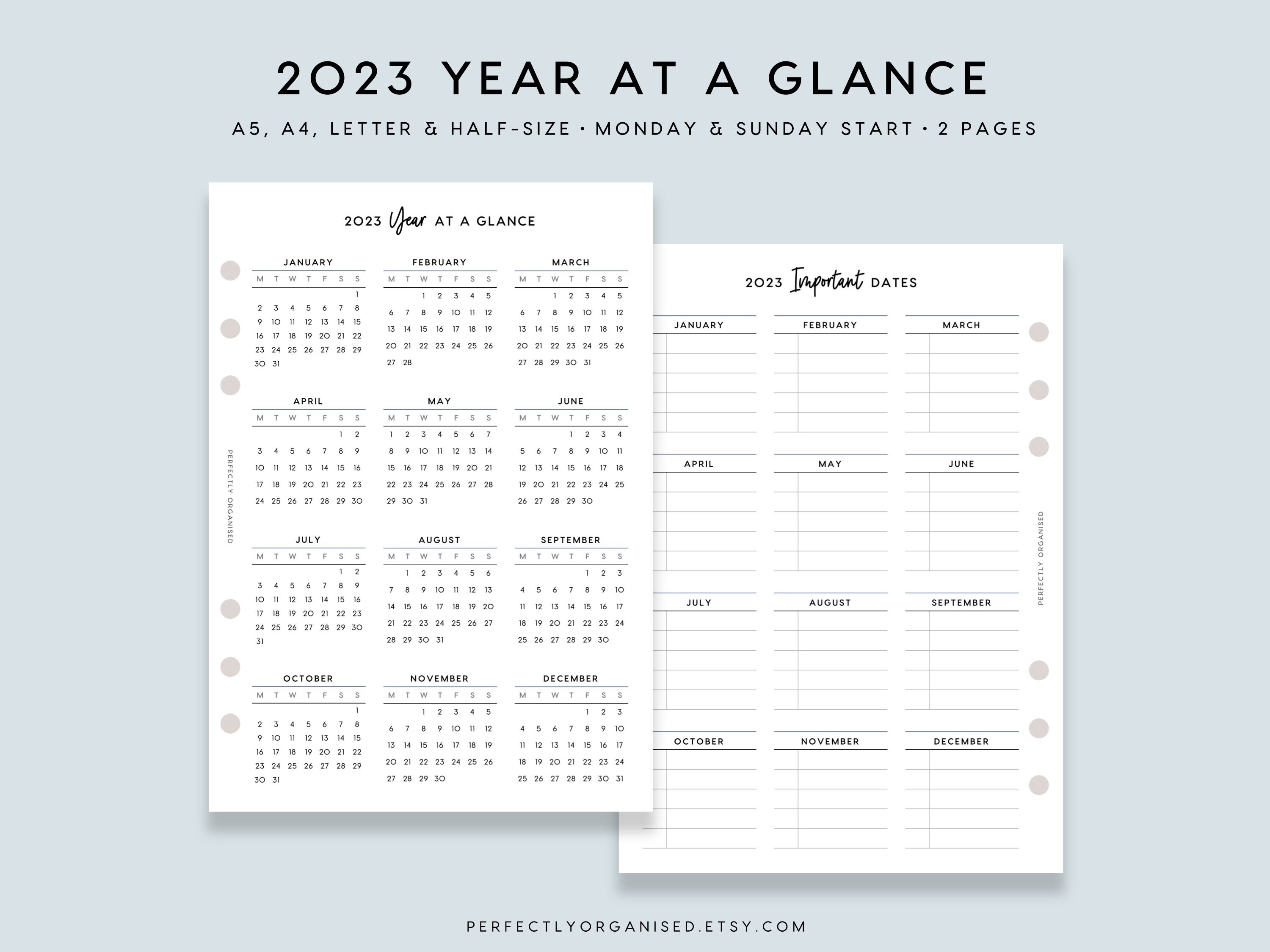 PRINTABLE 2023 Year at Glance & Important Dates 2023 - Etsy Australia