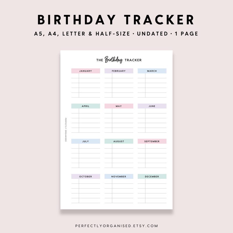 Birthday Tracker - Etsy