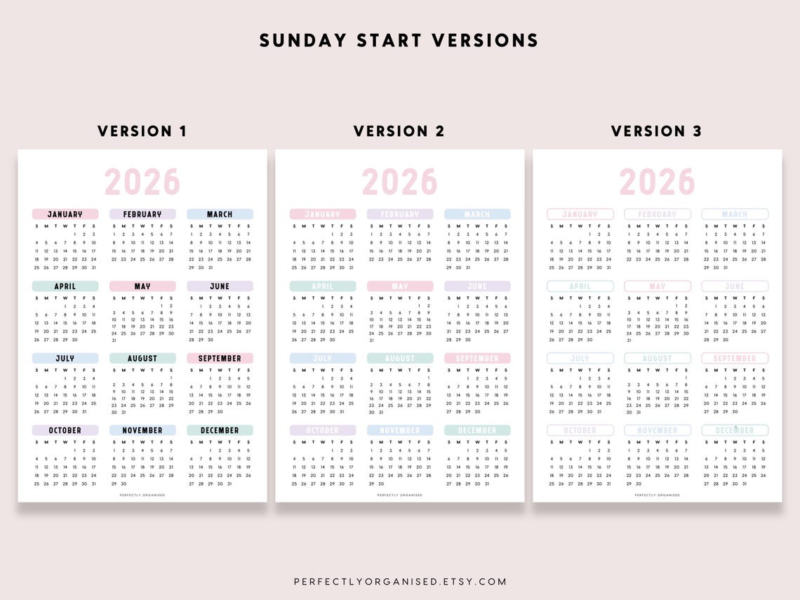 2026 Yearly Calendar Printable: Pastel Year Planner (A4 A3 Letter ...