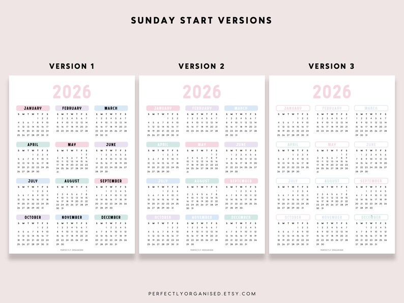 2026 Yearly Calendar Printable: Pastel Year Planner (A4 A3 Letter ...