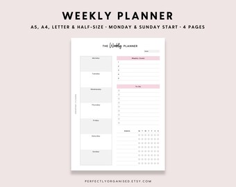 A5 Weekly Planner Printable - Etsy
