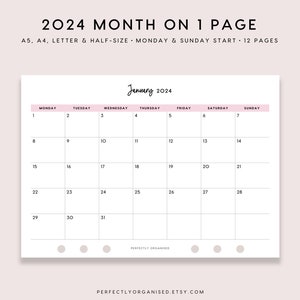 PRINTABLE 2024 Month on 1 Page 2024 Monthly Planner 2024 - Etsy