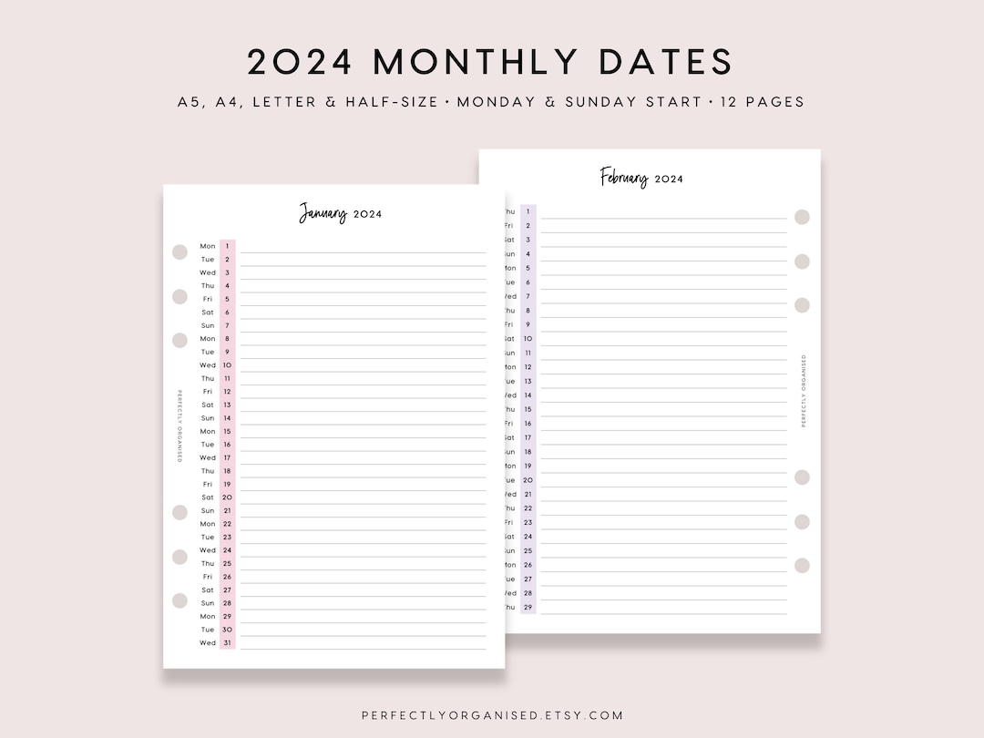 PRINTABLE 2024 Monthly Dates 2024 Overview 2024 Important - Etsy Australia