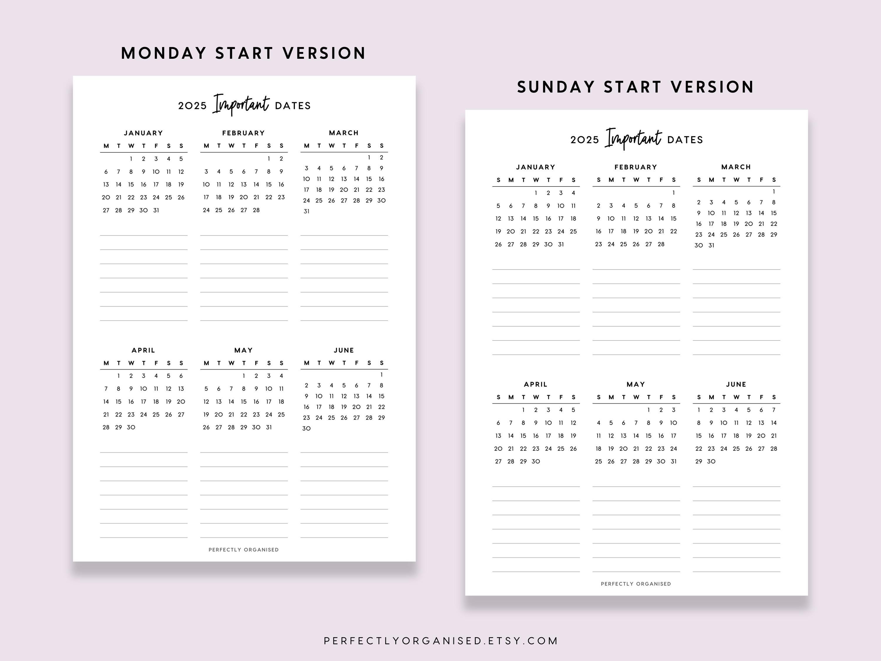 2025 Important Dates | 2025 Monthly Dates Overview, 2025 Monthly ...