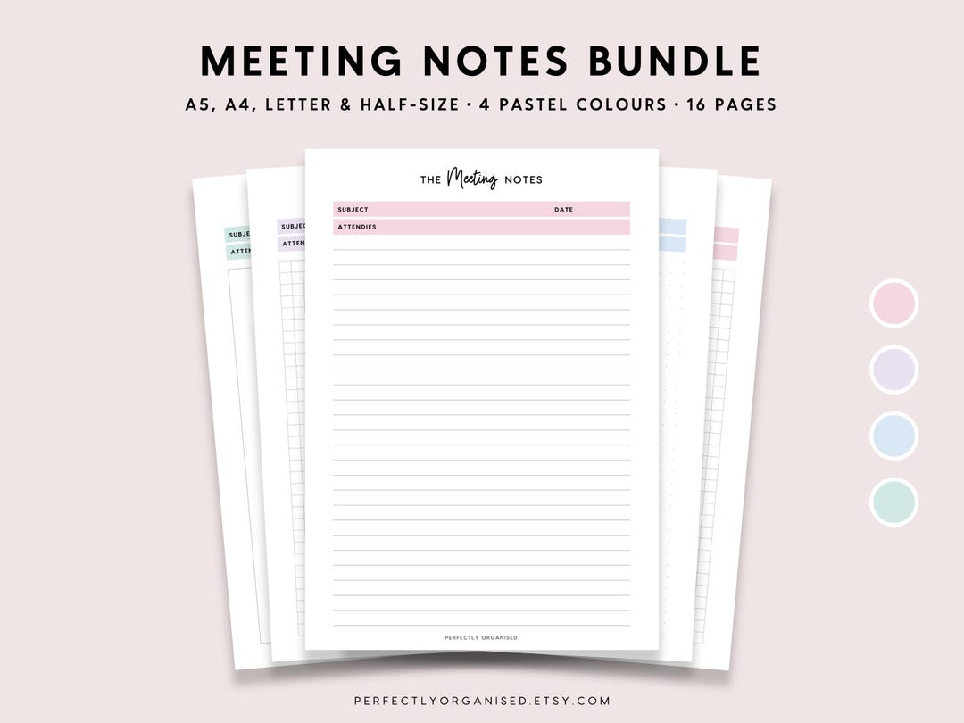 Meeting Notes Bundle Printable: Pastel Note Making Pages (A5 A4 Letter ...