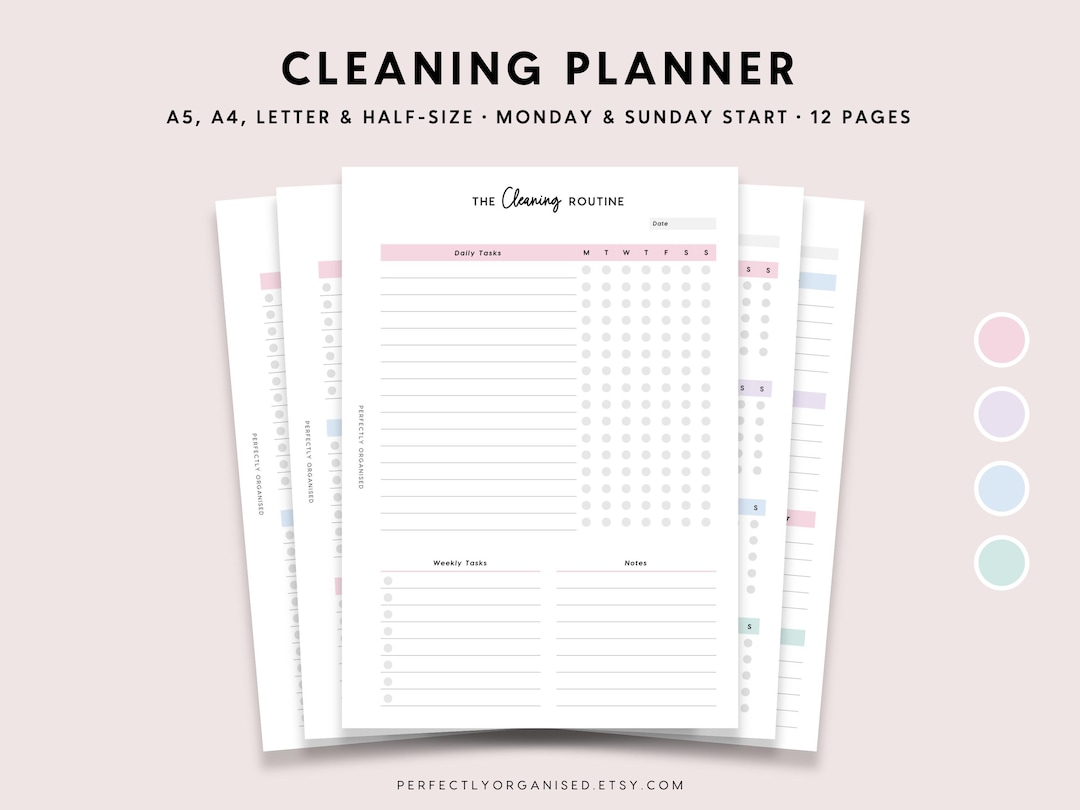 Cleaning Planner Printable: Pastel Daily and Weekly Cleaning (A5 A4 ...