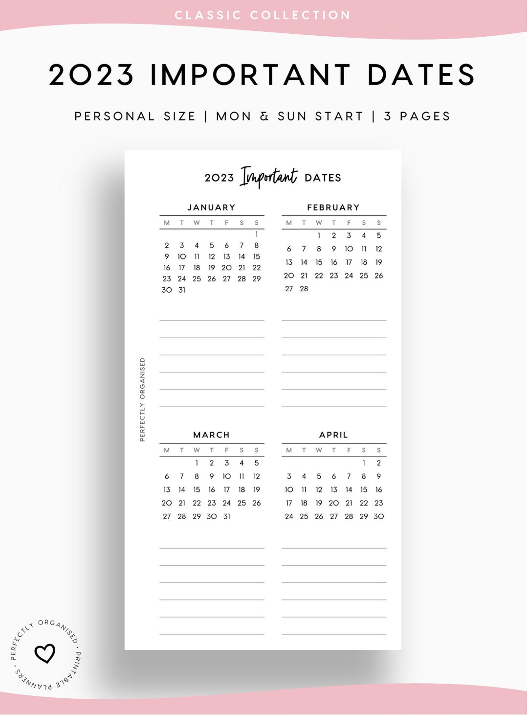 PRINTABLE 2023 Important Dates 2023 Monthly Dates Overview - Etsy