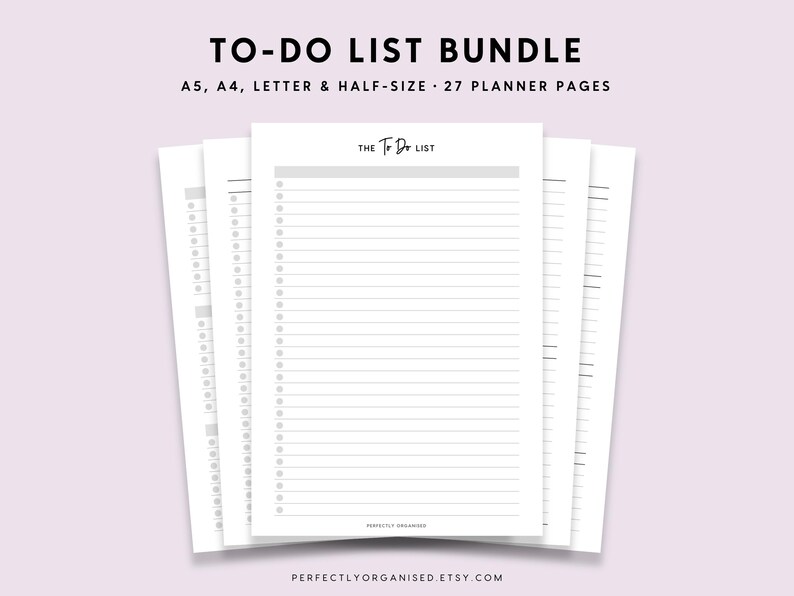 To-do List Bundle Printable: Checklist Planner Page (A5 A4 Letter PDF ...