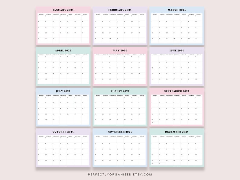 PRINTABLE 2024 Calendar 2024 Wall Calendar Printable, 2024 Desk ...
