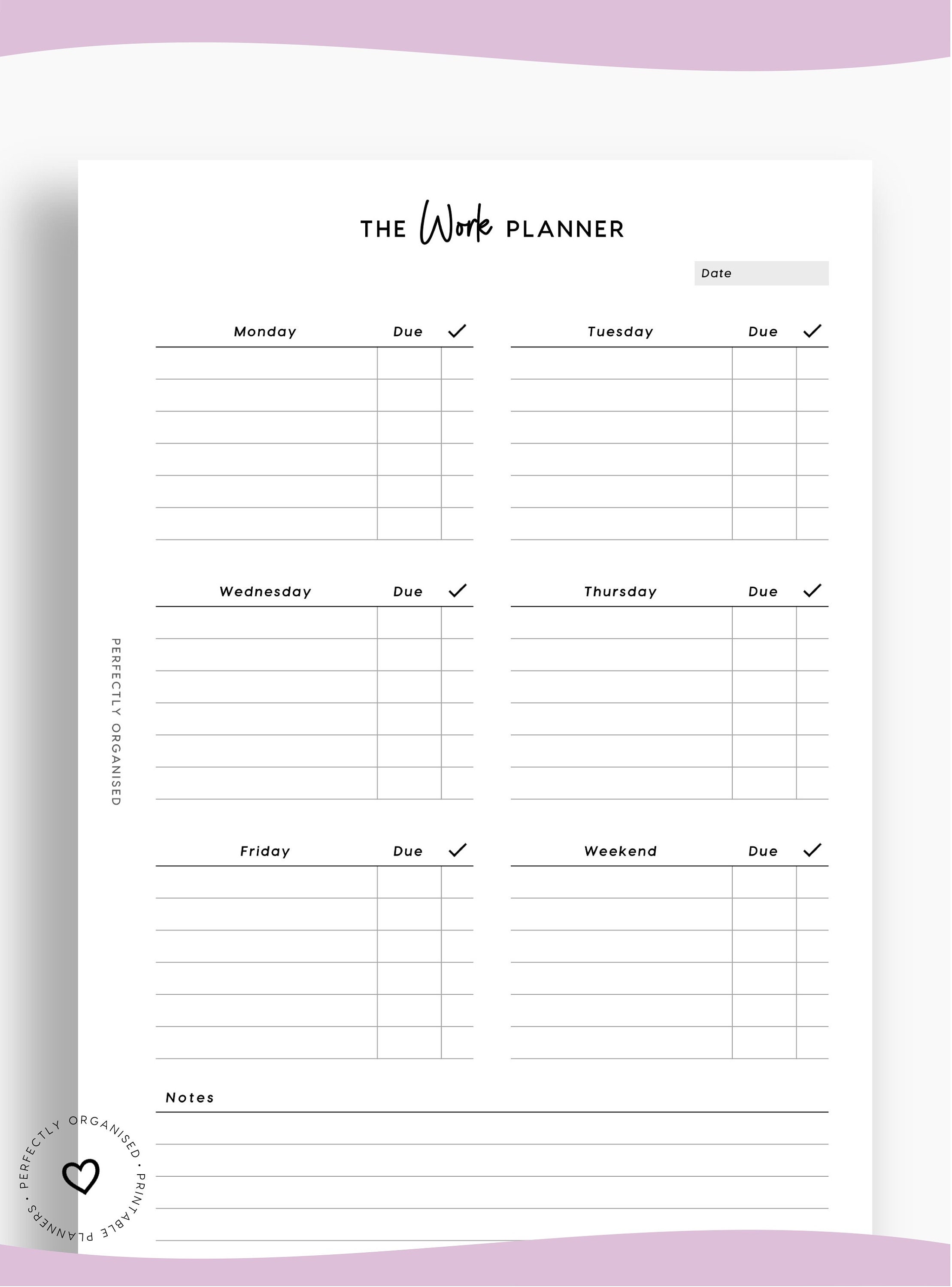 PRINTABLE Work Planner Work Tracker Work Schedule Workday - Etsy