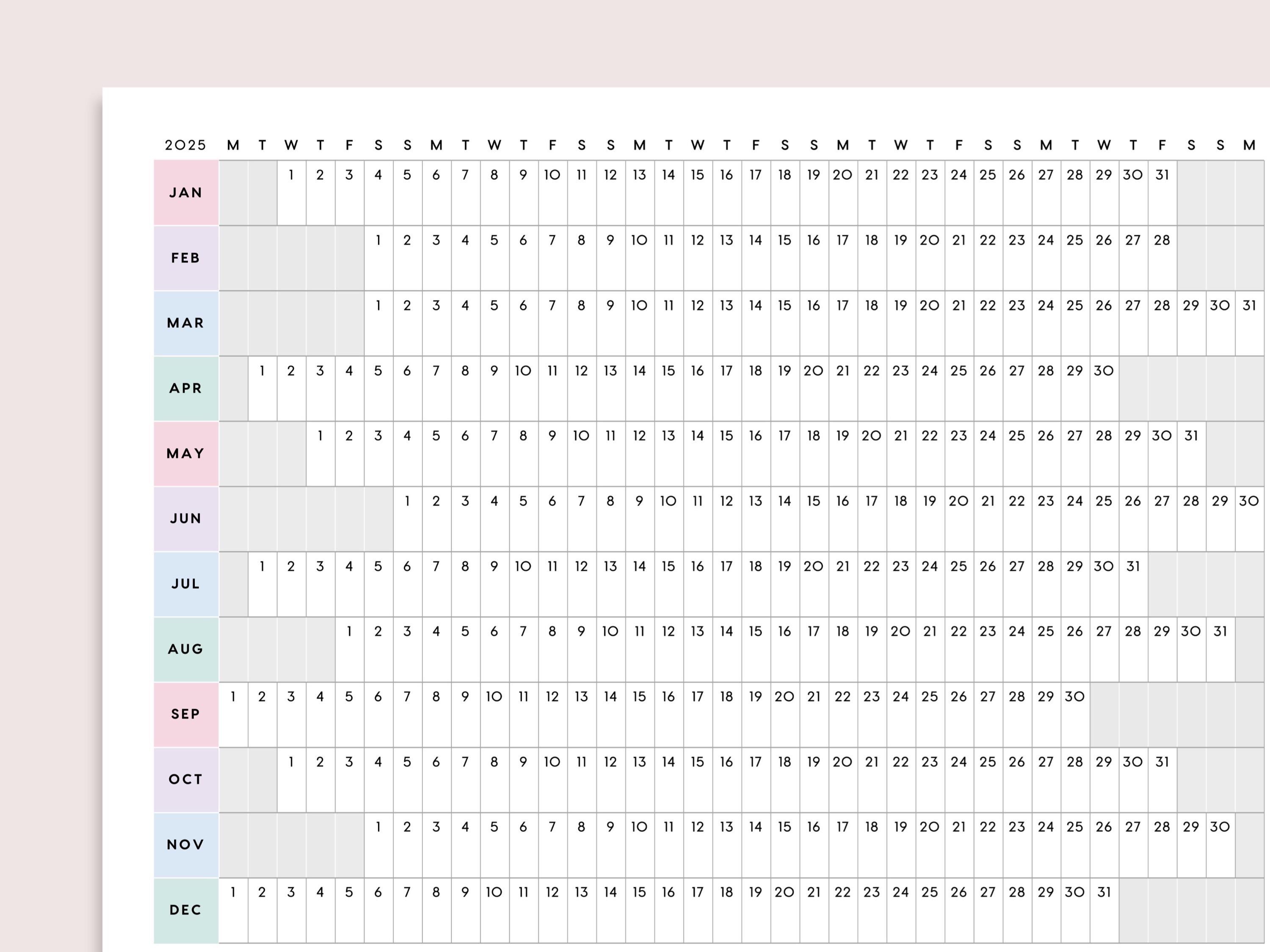 2025 Horizontal Calendar | 2025 Foldout Horizontal Calendar, 2025 ...