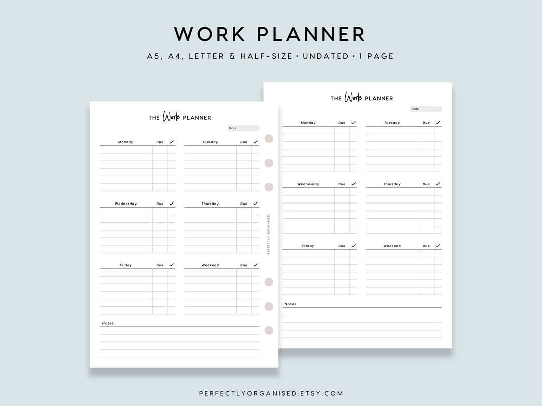 PRINTABLE Work Planner Work Tracker Work Schedule Workday - Etsy