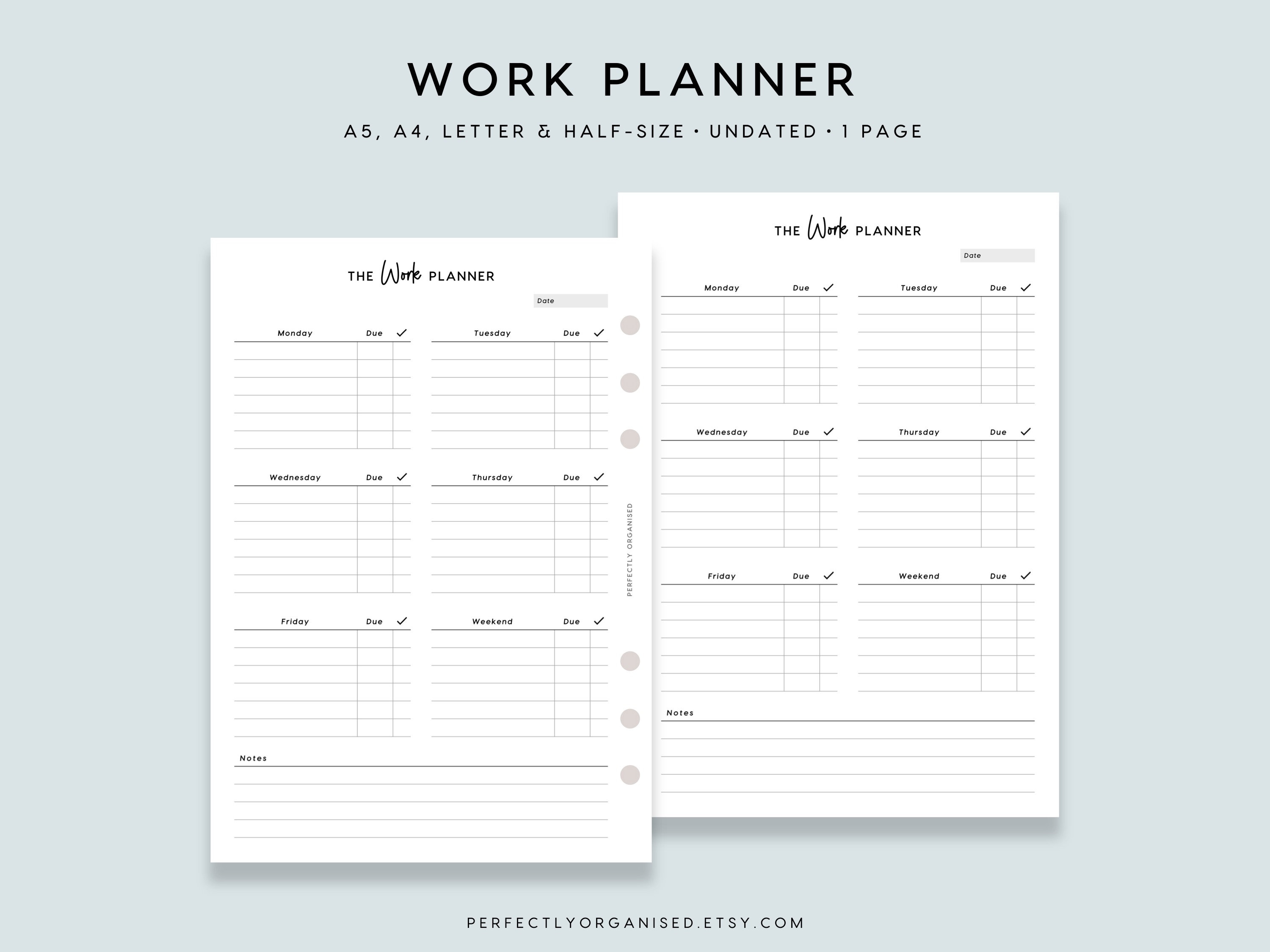 PRINTABLE Work Planner Work Tracker Work Schedule Workday - Etsy