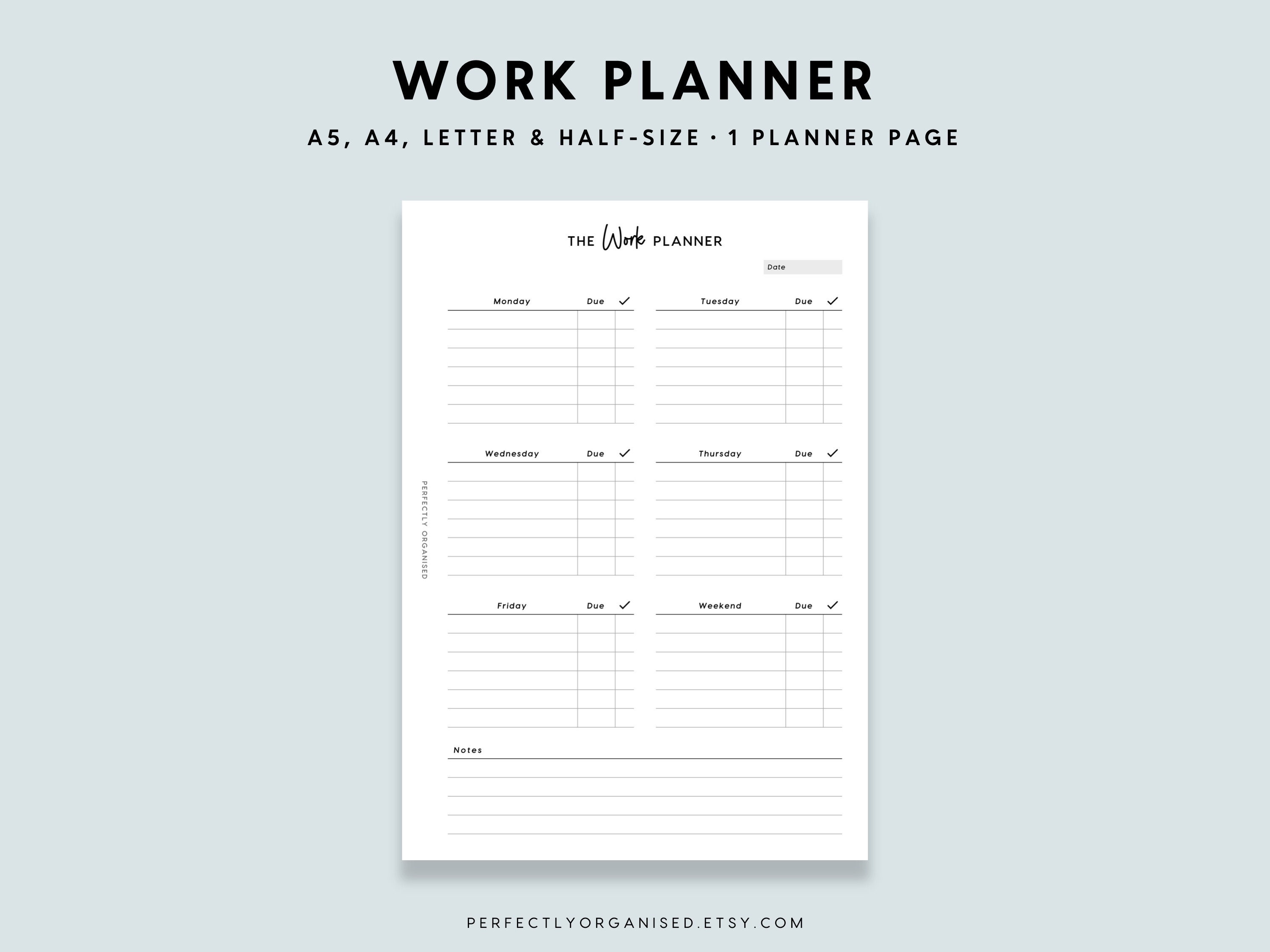 PRINTABLE Work Planner Work Tracker, Work Schedule, Workday Planner ...