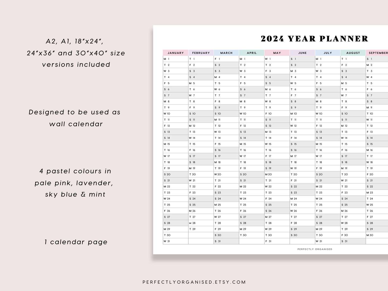 PRINTABLE 2024 Year Planner 2024 Large Wall Calendar 2024 - Etsy Australia