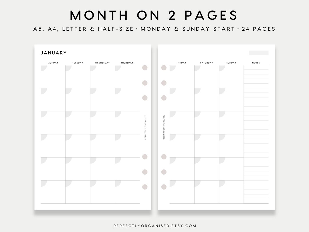 PRINTABLE Undated Month on 2 Pages Monthly Planner Monthly - Etsy