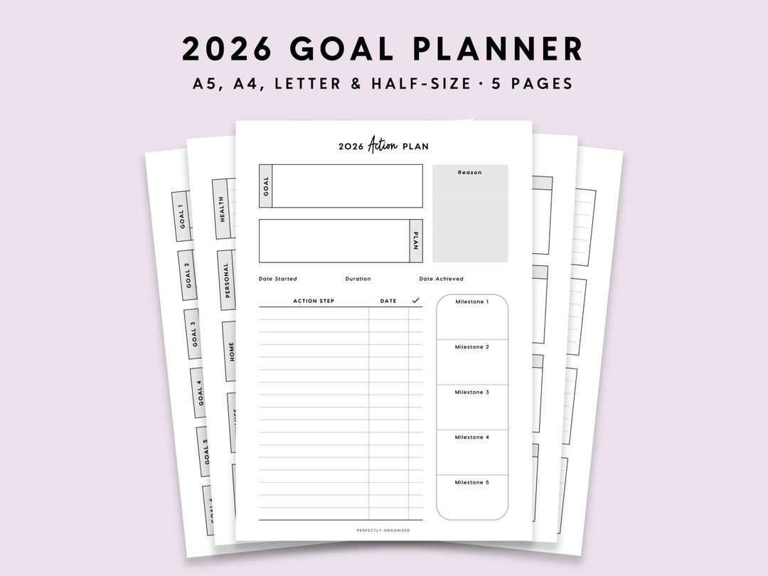 2026 Goal Planner Printable: New Years Resolution Pages (A5 A4 Letter ...