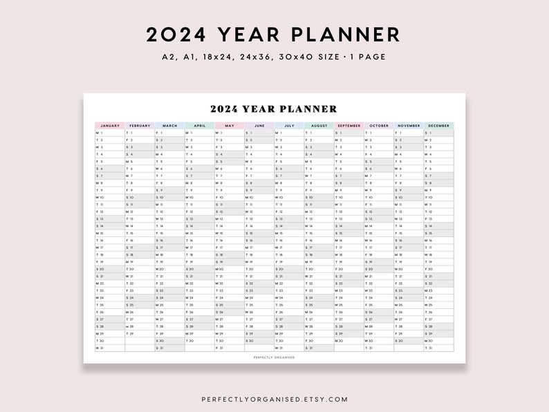 PRINTABLE 2024 Year Planner 2024 Large Wall Calendar 2024 - Etsy Australia