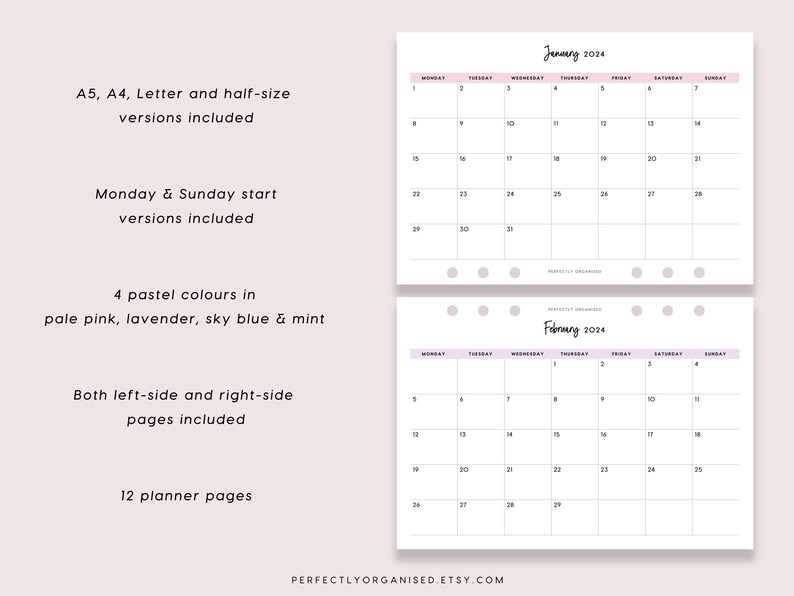 PRINTABLE 2024 Month on 1 Page 2024 Monthly Planner 2024 - Etsy