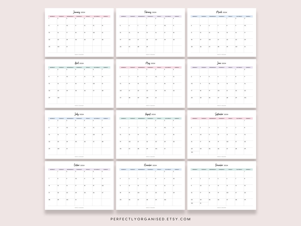 PRINTABLE 2024 Month on 1 Page 2024 Monthly Planner, 2024 Monthly ...