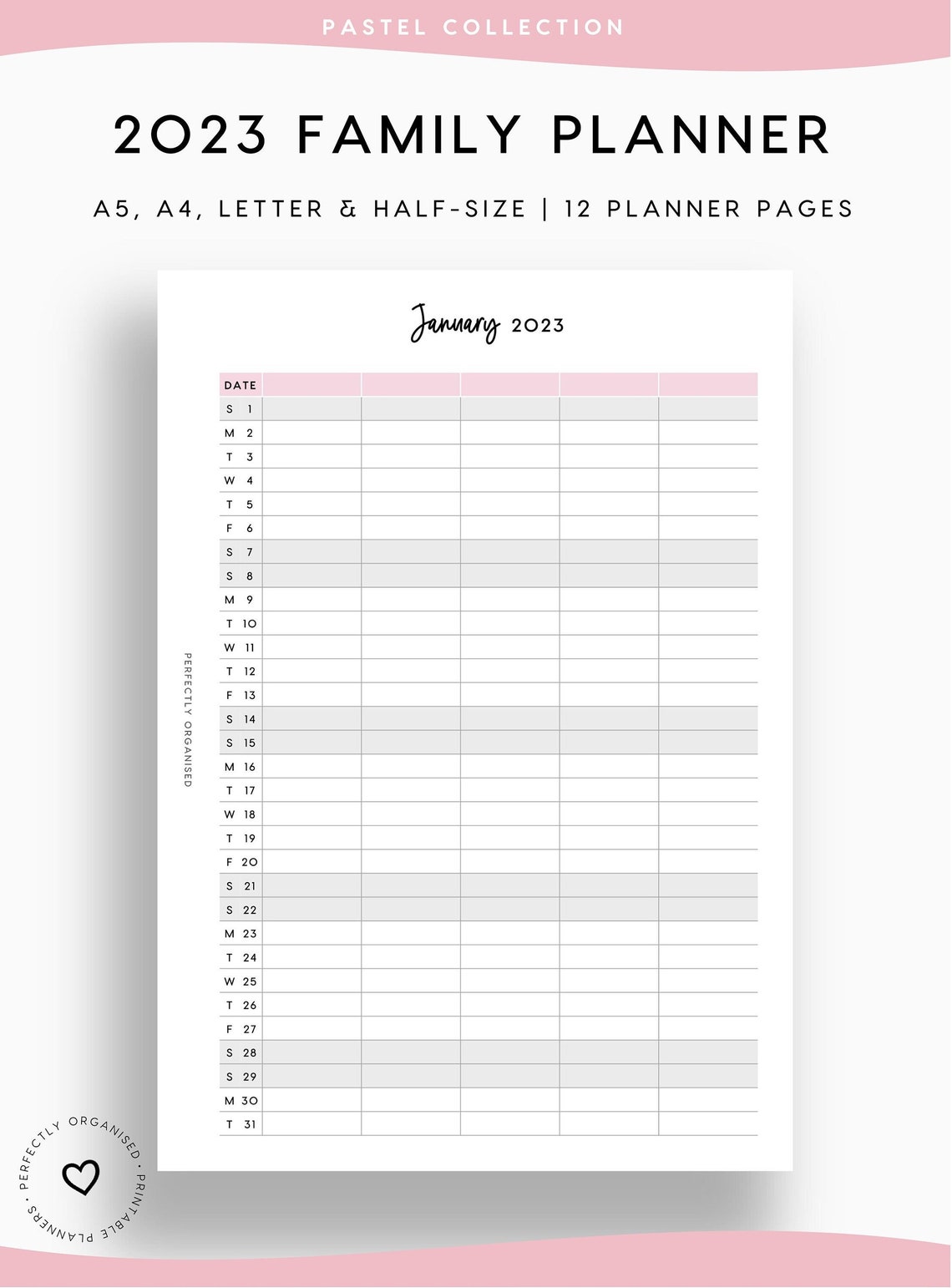PRINTABLE 2023 Family Planner 2023 Family Calendar 2023 - Etsy