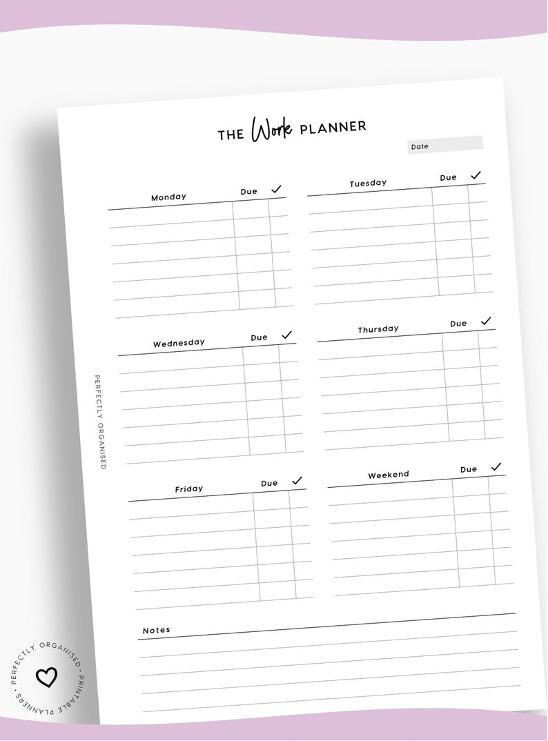 PRINTABLE Work Planner Work Tracker Work Schedule Workday - Etsy