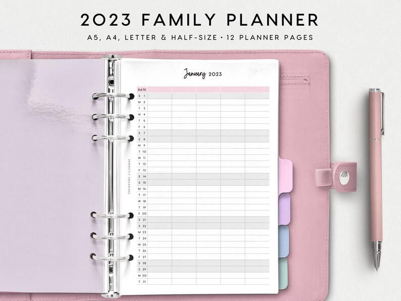 PRINTABLE 2023 Family Planner 2023 Family Calendar 2023 - Etsy