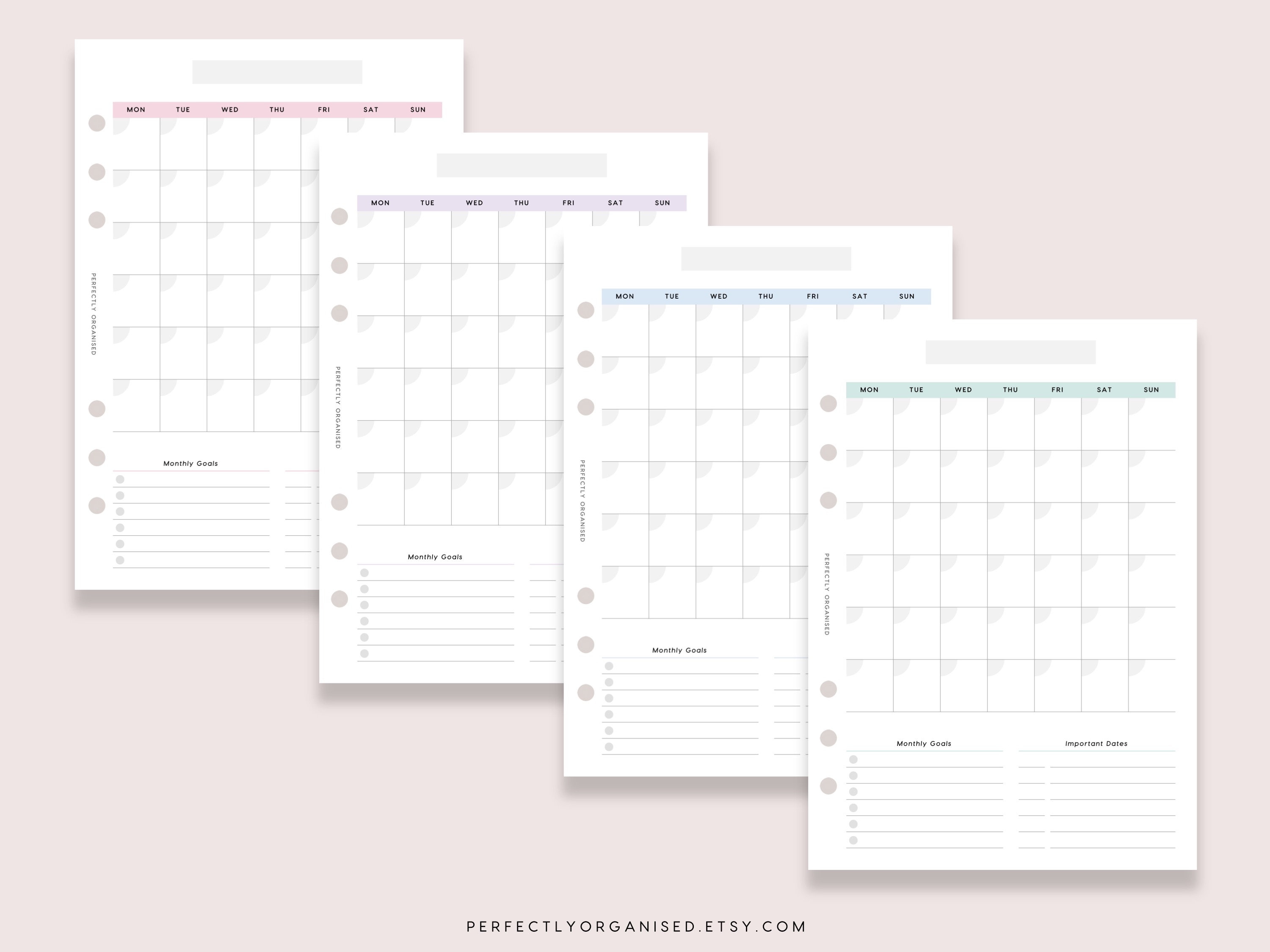 PRINTABLE Undated Month on 1 Page Undated Monthly Planner, Monthly ...