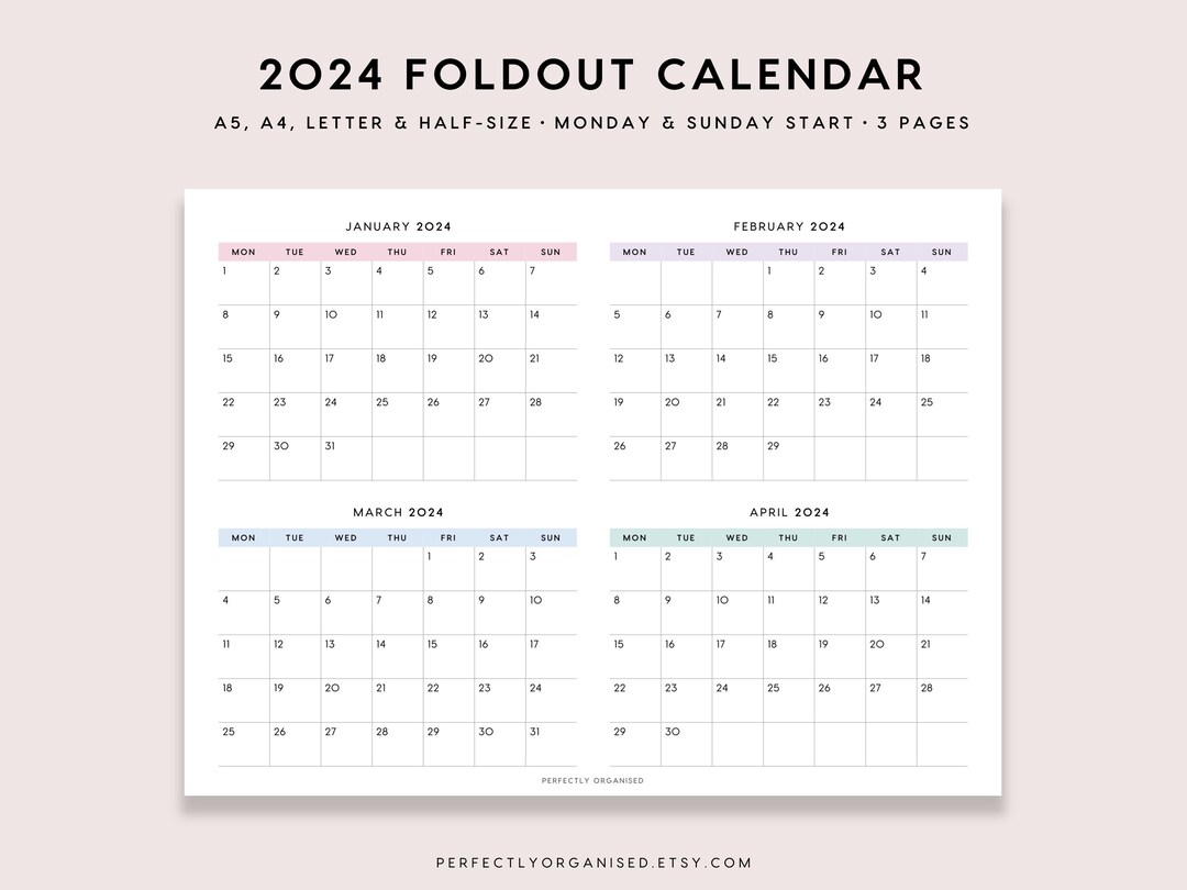 PRINTABLE 2024 Fold-Out Calendar 2024 Calendar, 2024 Planner, 2024 ...