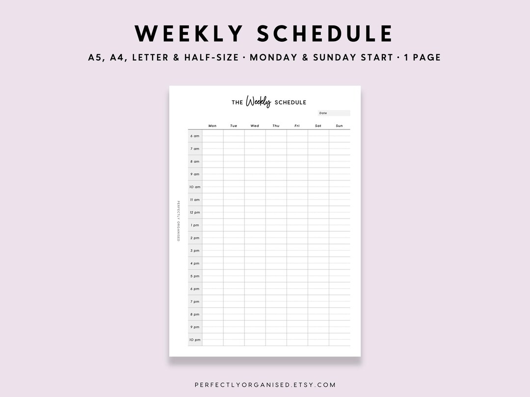 Weekly Schedule Printable: Weekly Planner Page (A5 A4 Letter PDF) - Etsy