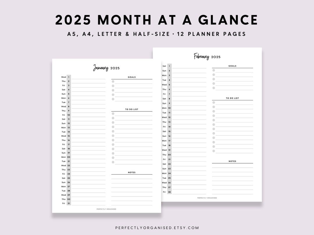 2025 Month at A Glance 2025 Monthly Printable, 2025 Month on 1 Page ...