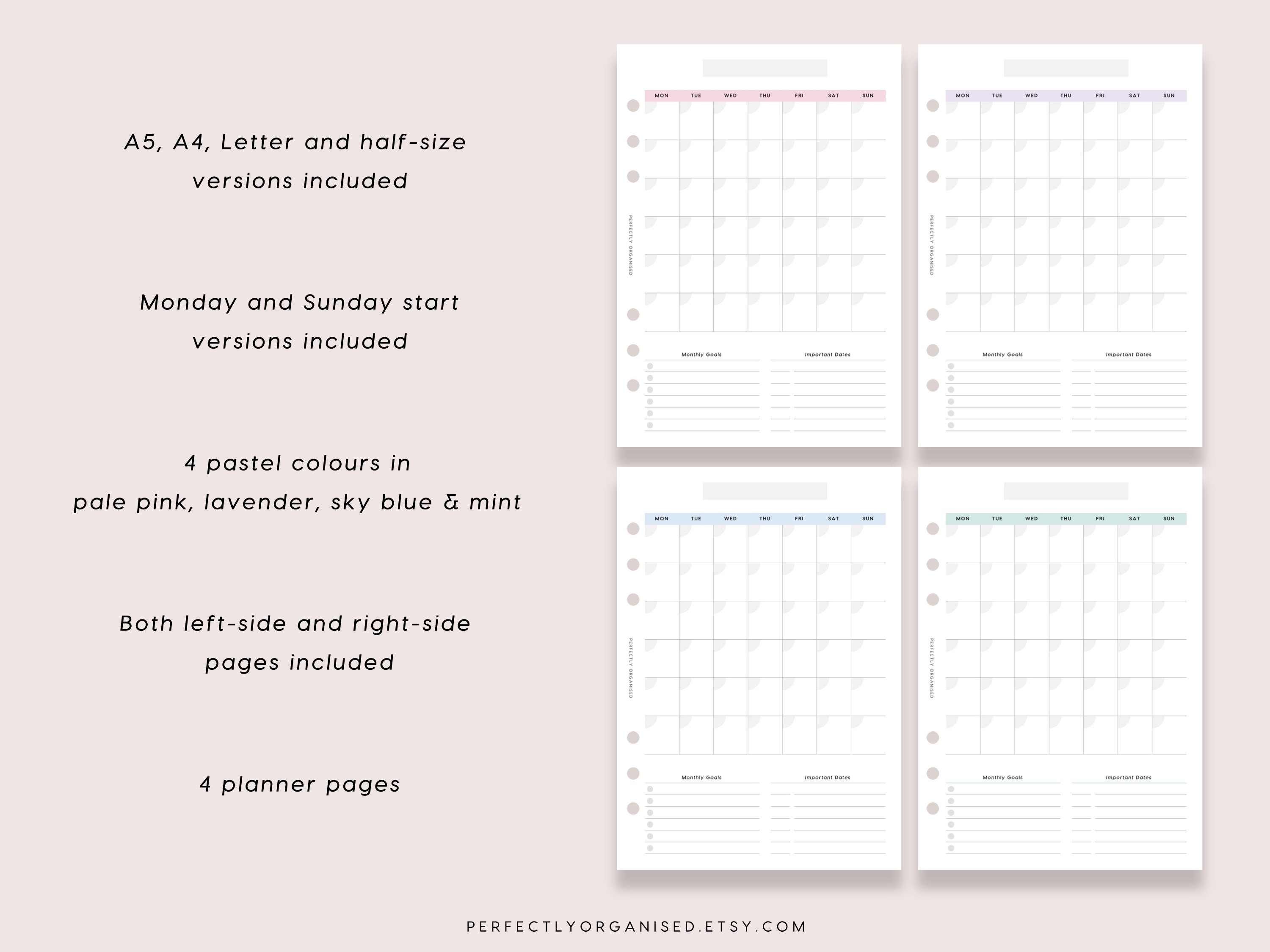 PRINTABLE Undated Month on 1 Page Undated Monthly Planner, Monthly ...
