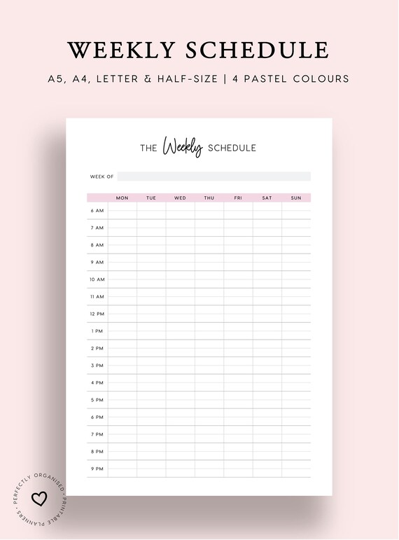 PRINTABLE Weekly Schedule Ideal Week Schedule Daily | Etsy