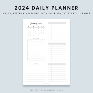 PRINTABLE 2024 Day on 1 Page 2024 Daily Planner, 2024 Daily Pages, 2024 ...