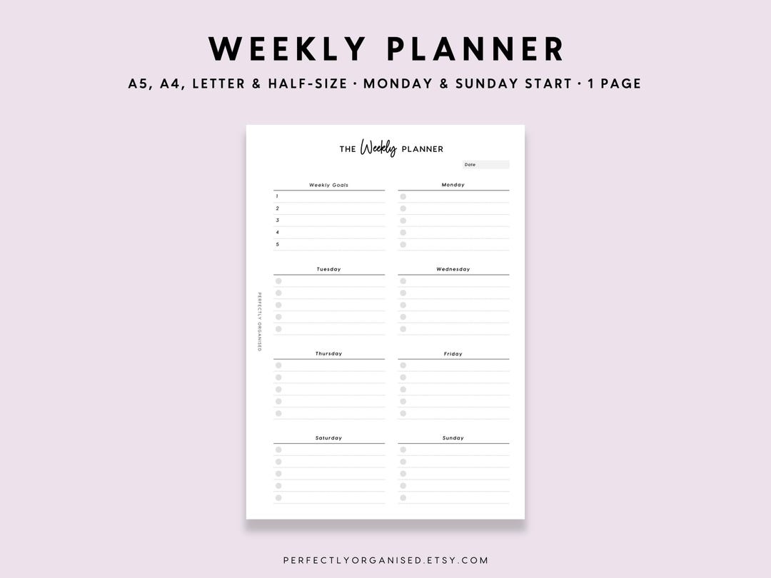 Weekly Planner Printable: Pastel Week on 1 Page (A5 A4 Letter PDF) - Etsy