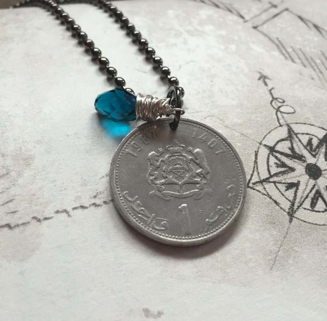 Moroccan - 1 Dirham - Hassan II - Morocco Coin Charm W/wire Wrapped ...