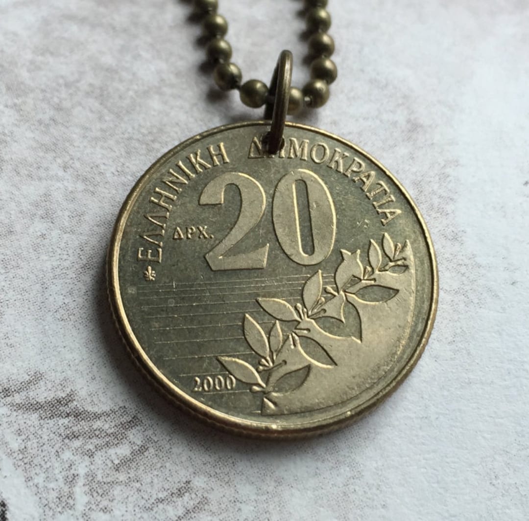 GREECE 2000 GREEK Eaahnikh Ahmokpatia Coin Pendent on a 24 Inch Chain ...