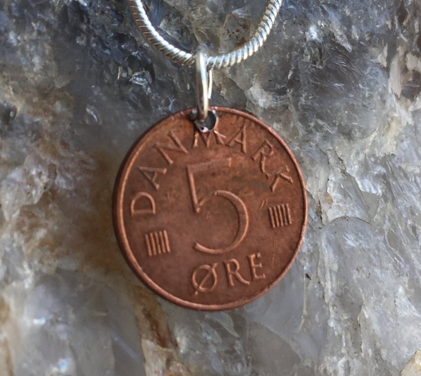Danmark Denmark 5 Ore 1976 & 1980 Letter M Coin Pendent on a 18 Inch ...