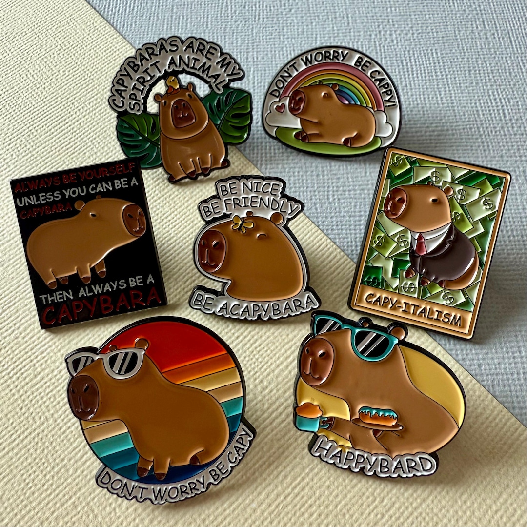 Cute Funny Cartoon Capybara Pin Badge // Gift Birthday Present // for ...